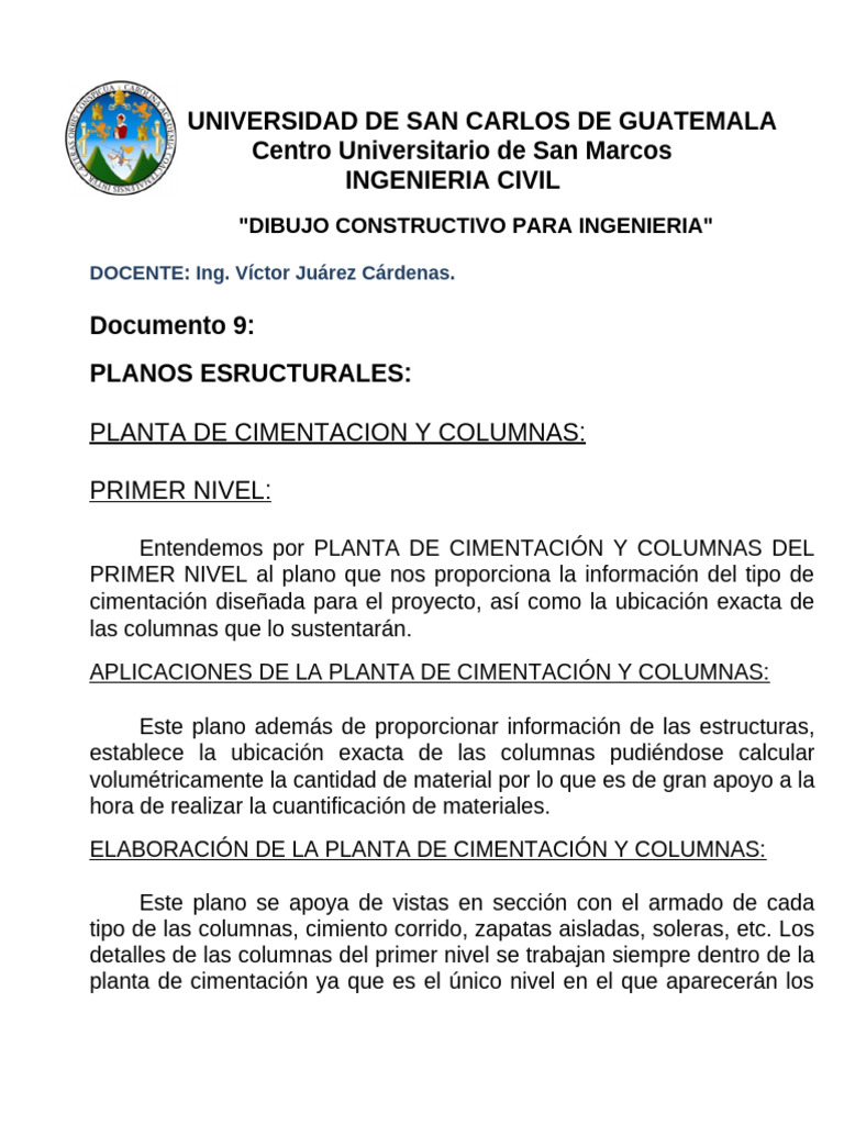 2 - 2024 Documento 9. Plano de Estructuras. Planta de Cimentación y Columnas | PDF