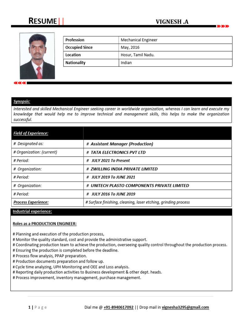 Resume Vignesh | PDF | Engineering