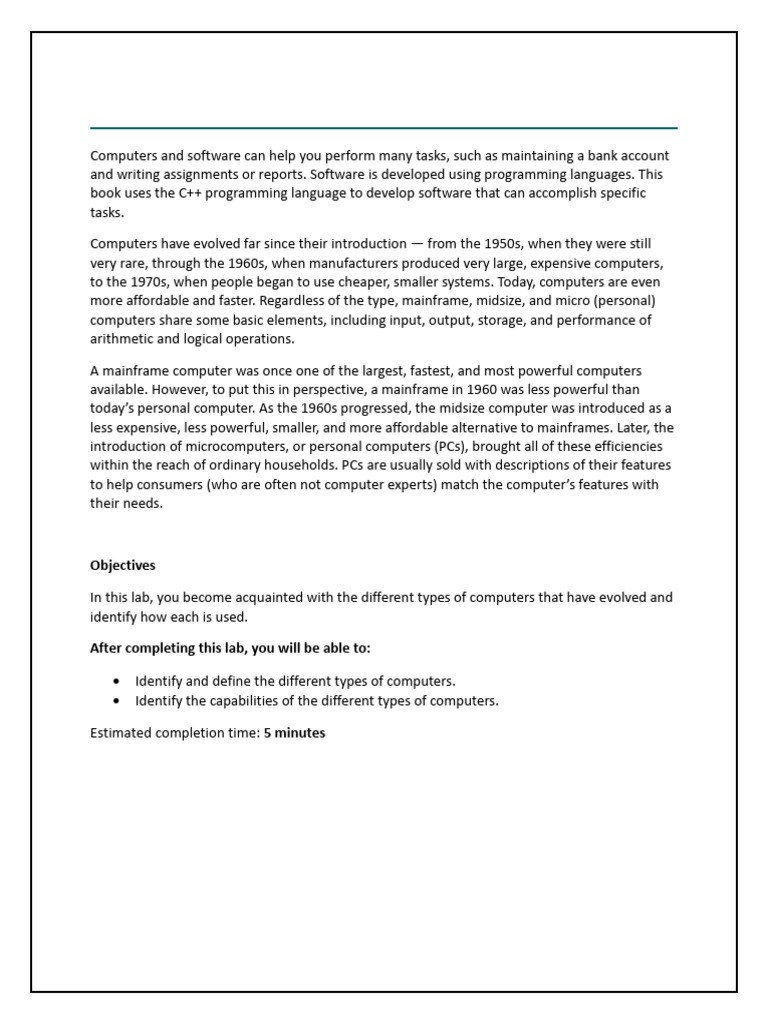 Lab 1 1 Learning About Different Types Of Computers Pdf