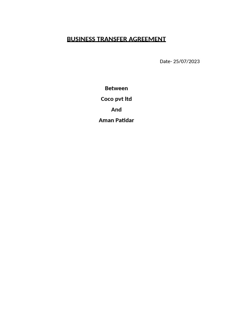Business Transfer Agreement | PDF