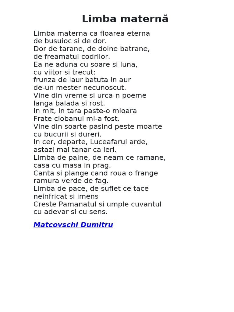 Limba Maternă: Matcovschi Dumitru | PDF