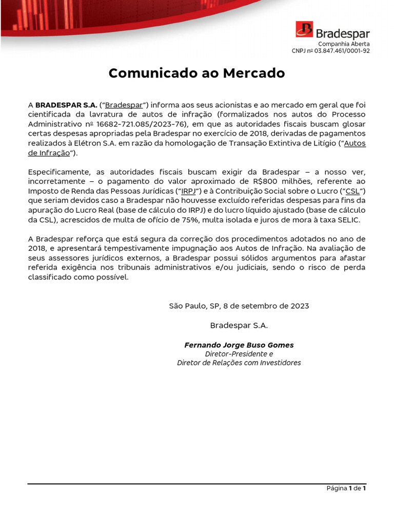 Comunicado Ao Mercado | PDF