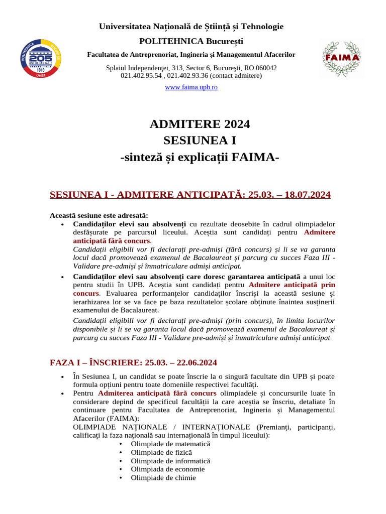 ADMITERE 2024 FAIMA Explicatii | PDF