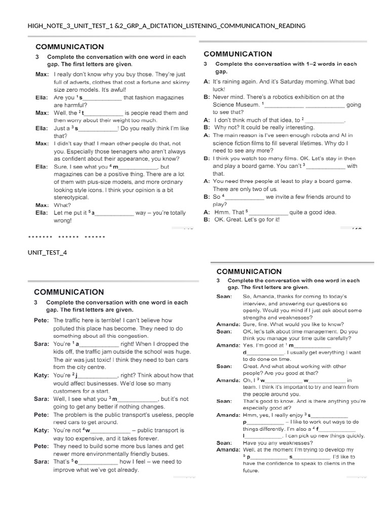 High Note 3 Unit Test 1&2 Communication | PDF