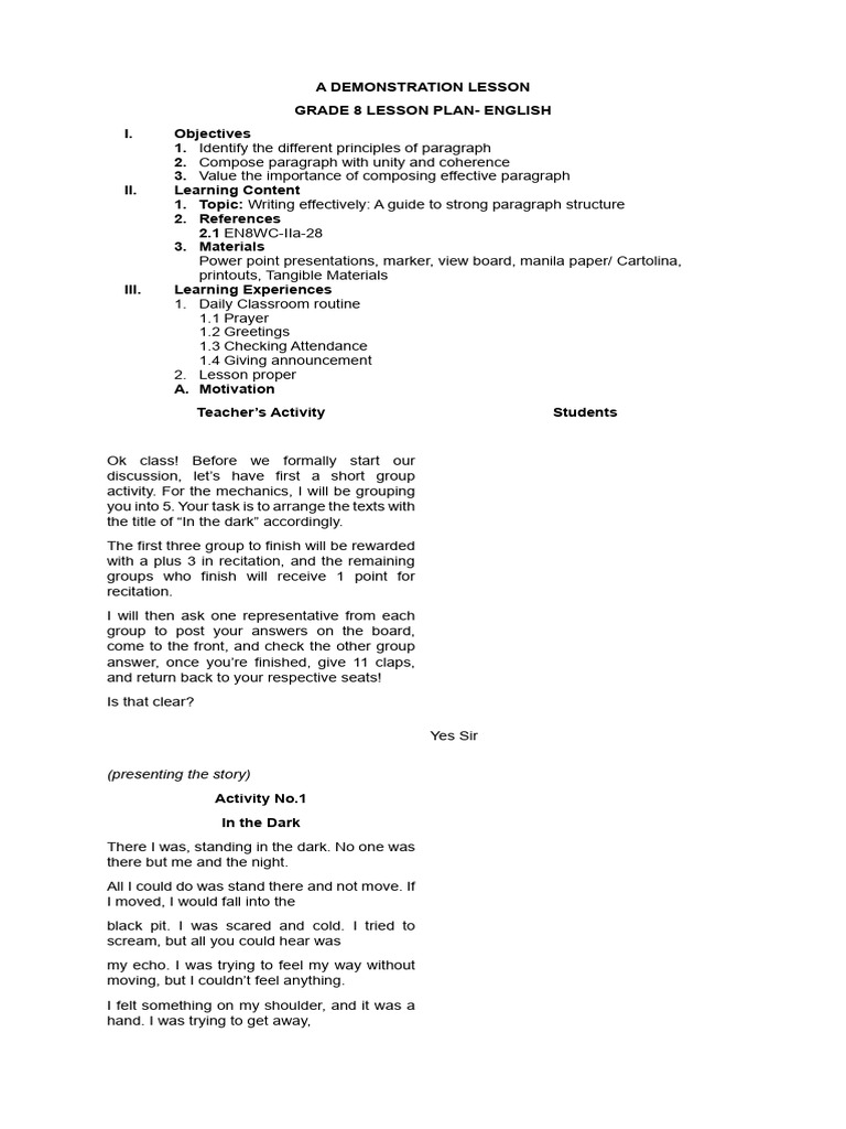 Demonstration Lesson Plan Jovan | PDF