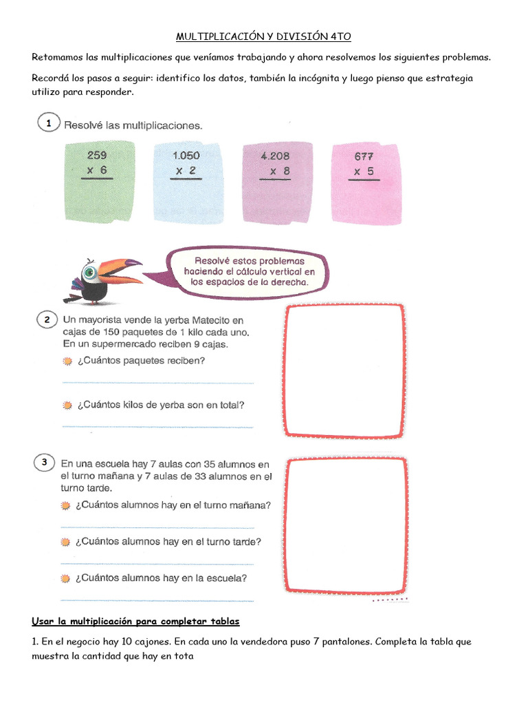 Multiplicación y División 4to | PDF