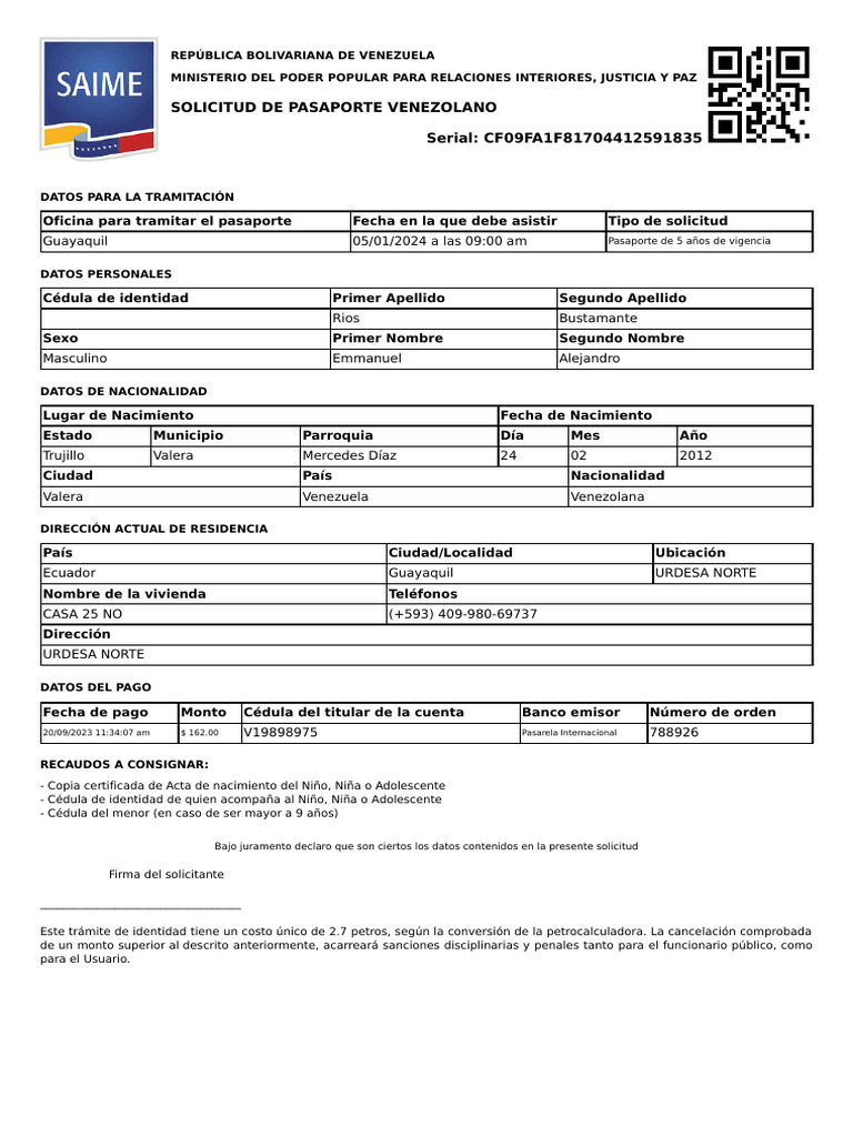 EMMANUEL RIOS PlanillaDeSolicitudDePasaporte | PDF