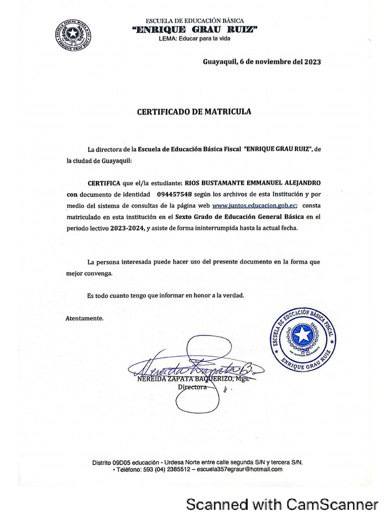 Constancia de Estudio Emmanuel Rios | PDF