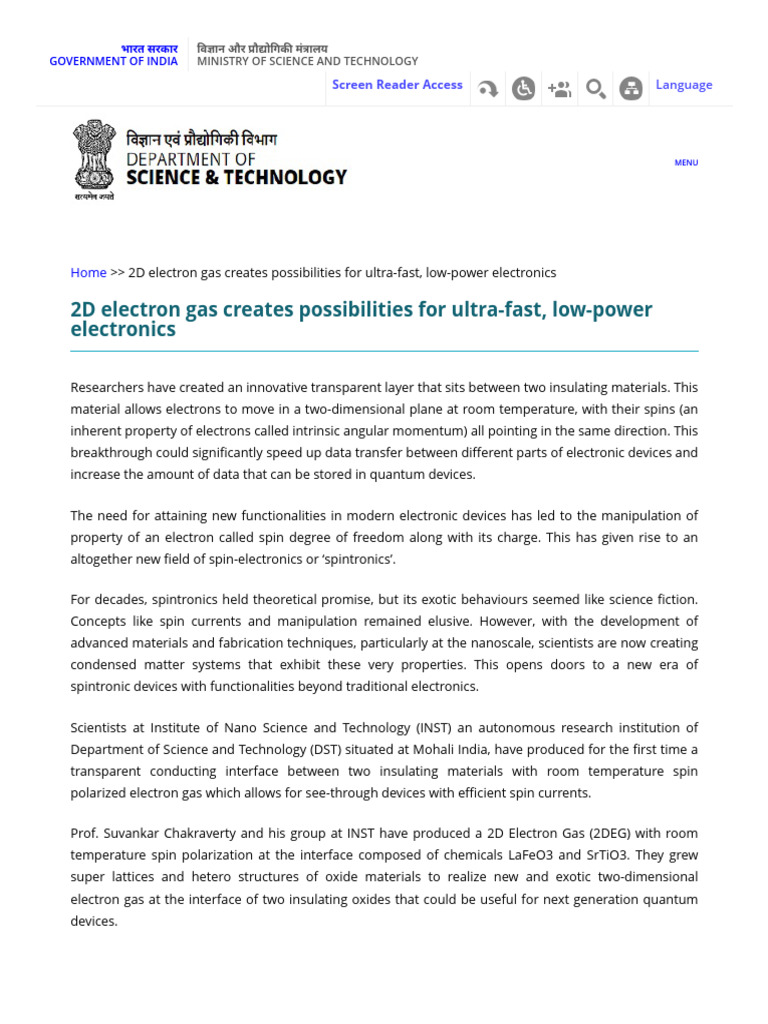 2D Electron Gas Creates Possibilities For Ultra-Fast, Low-Power ...