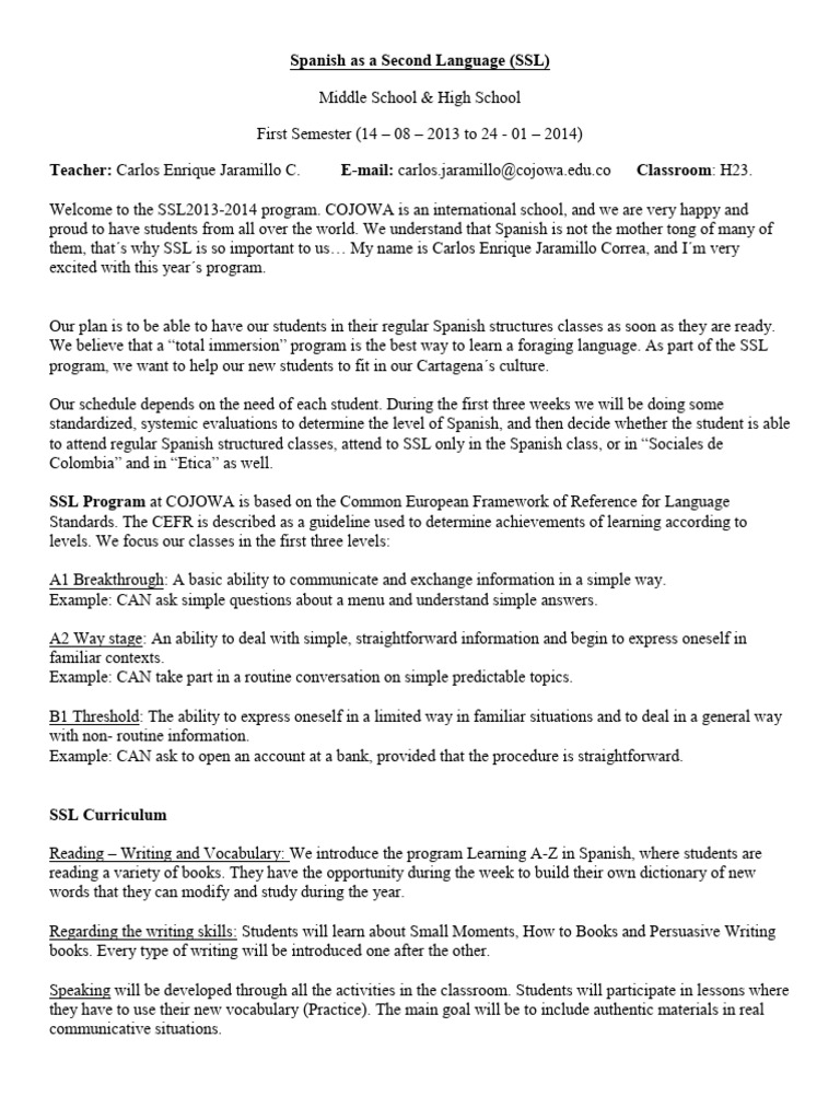 Spanish As A Second Language (SSL) | PDF | Linguistics | Foreign ...