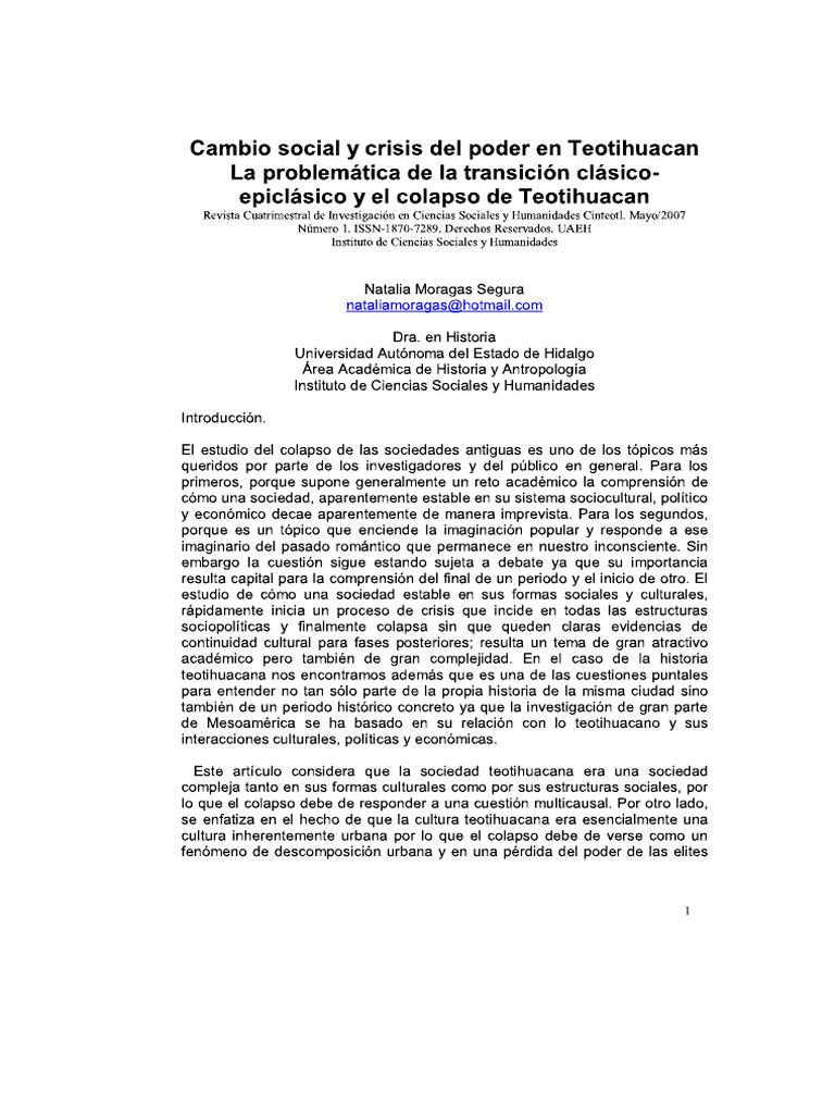 Moragas Segura 2007 - Cambio Social y Crisis Teotihuacan | PDF