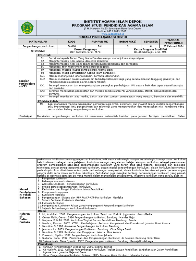 SMT 6 - Pengembangan Kurikulum - Devi Fatwanti, M.PD | PDF