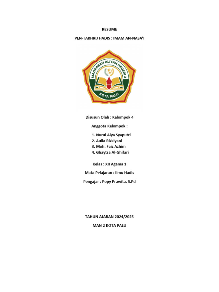Resume Imam An-Nasa'i-Kel. 4 - Xii Agama 1 | PDF