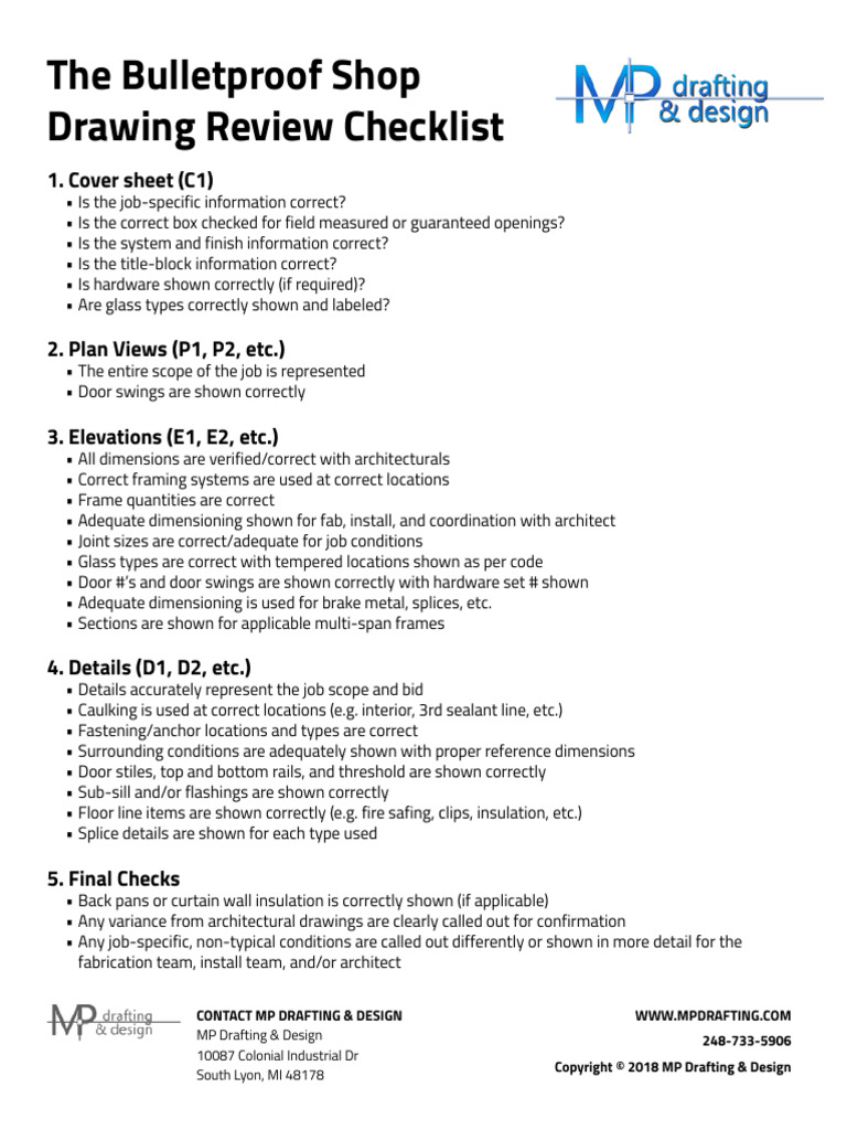 Shop Drawing Review Checklist | PDF