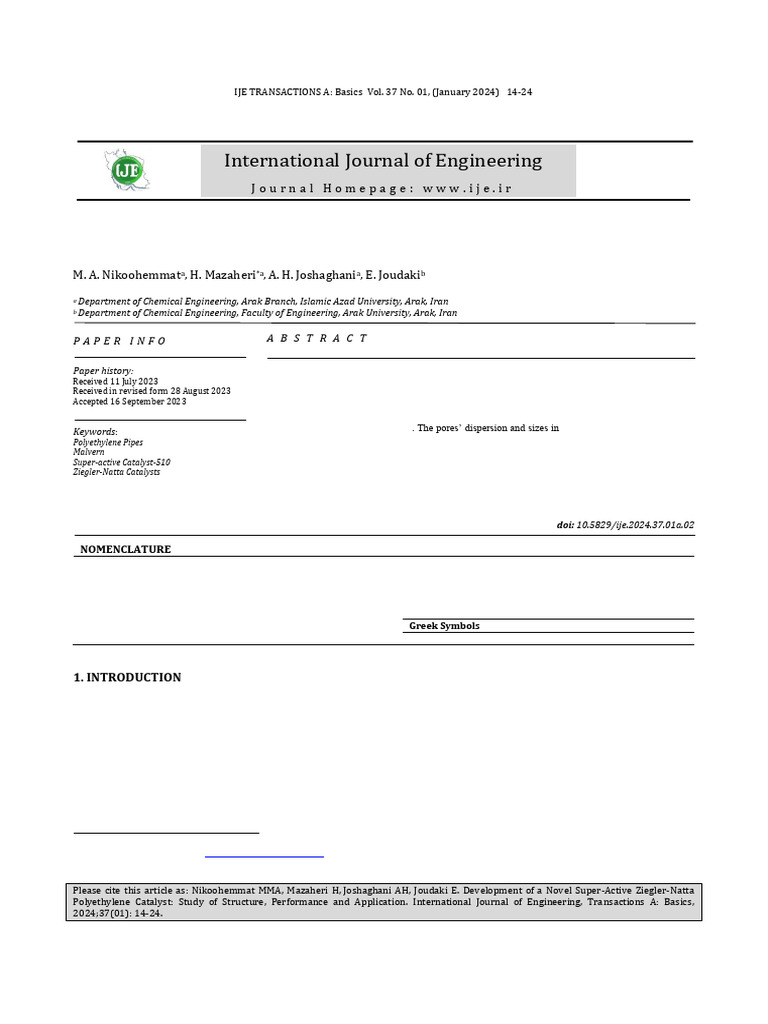 IJE Volume 37 Issue 1 Pages 14-24 | PDF