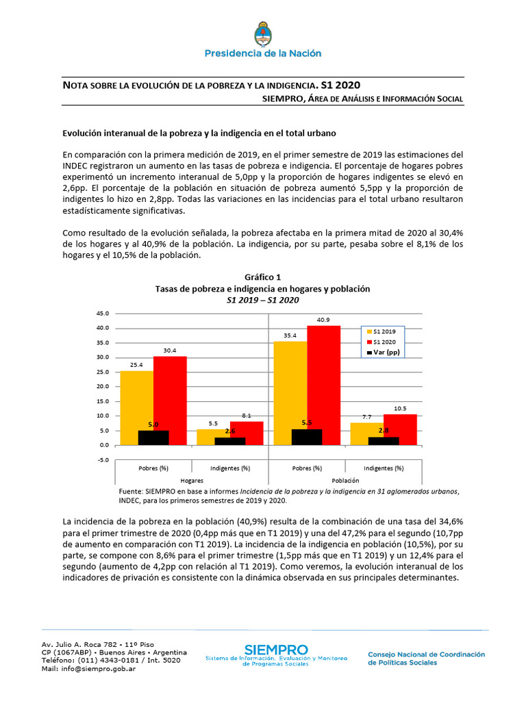 Nota Sobre La Evolucion de La Indigencia y Pobreza s1 2020 | PDF ...
