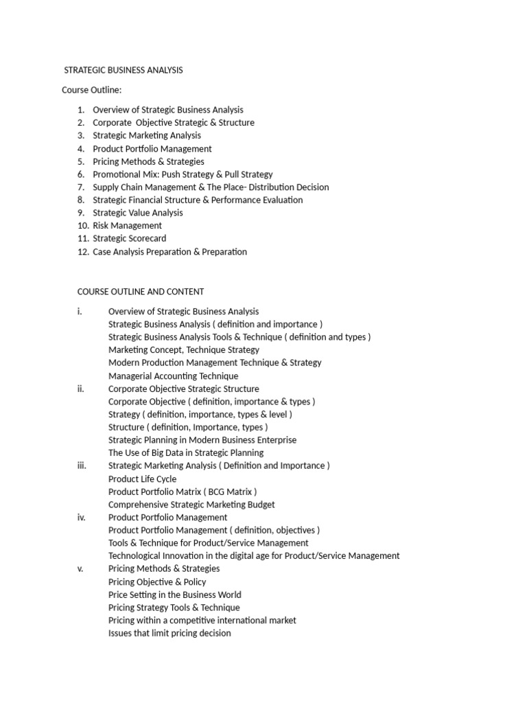 STRATEGIC BUSINESS ANALYSIS - Docx Course Outline | PDF | Marketing Strategy | Business