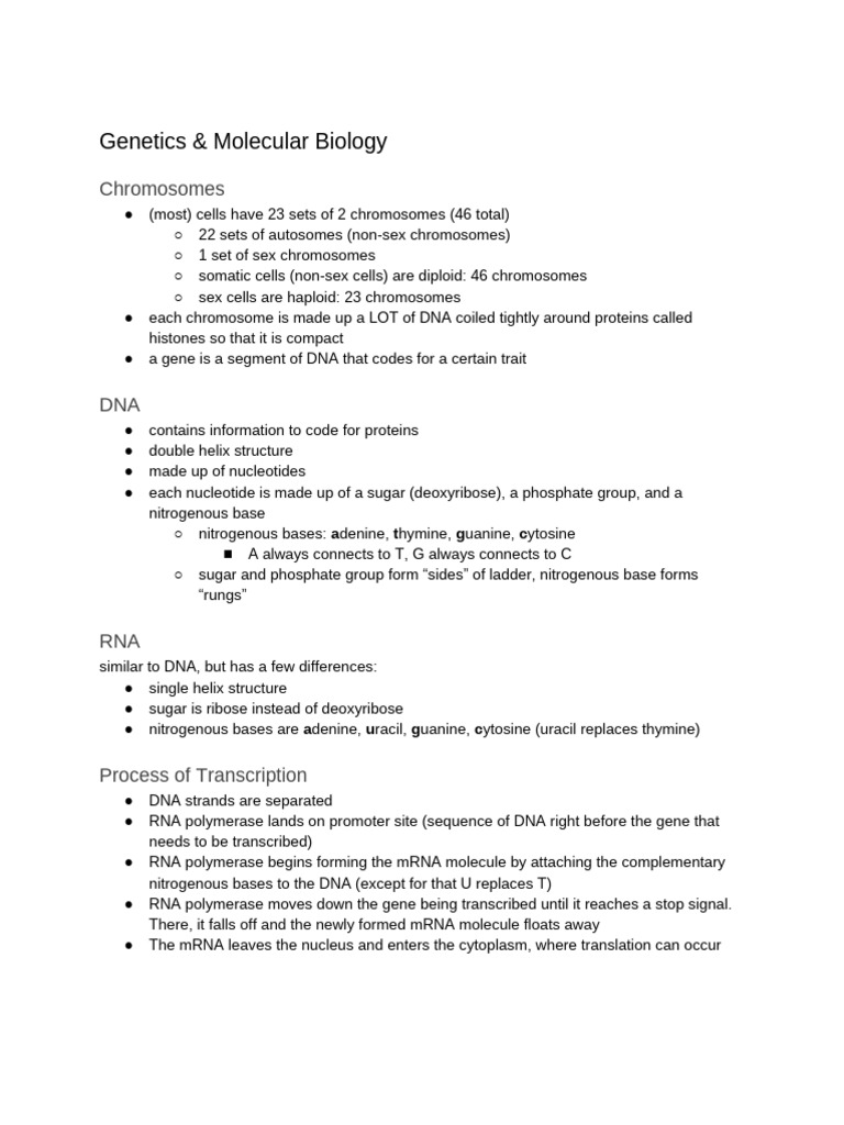 Intro To Genetics Summary Notes | PDF