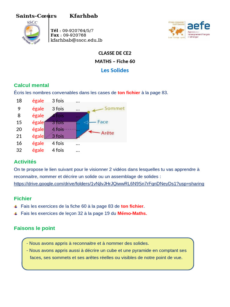 Maths Fiche 60 CE2 | PDF
