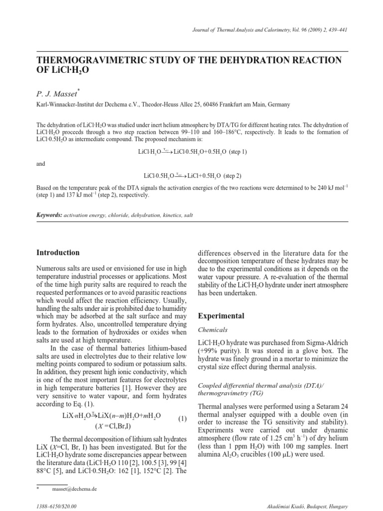 Masset - 2009 - LiCl Drying | PDF | Properties Of Water | Reaction Rate