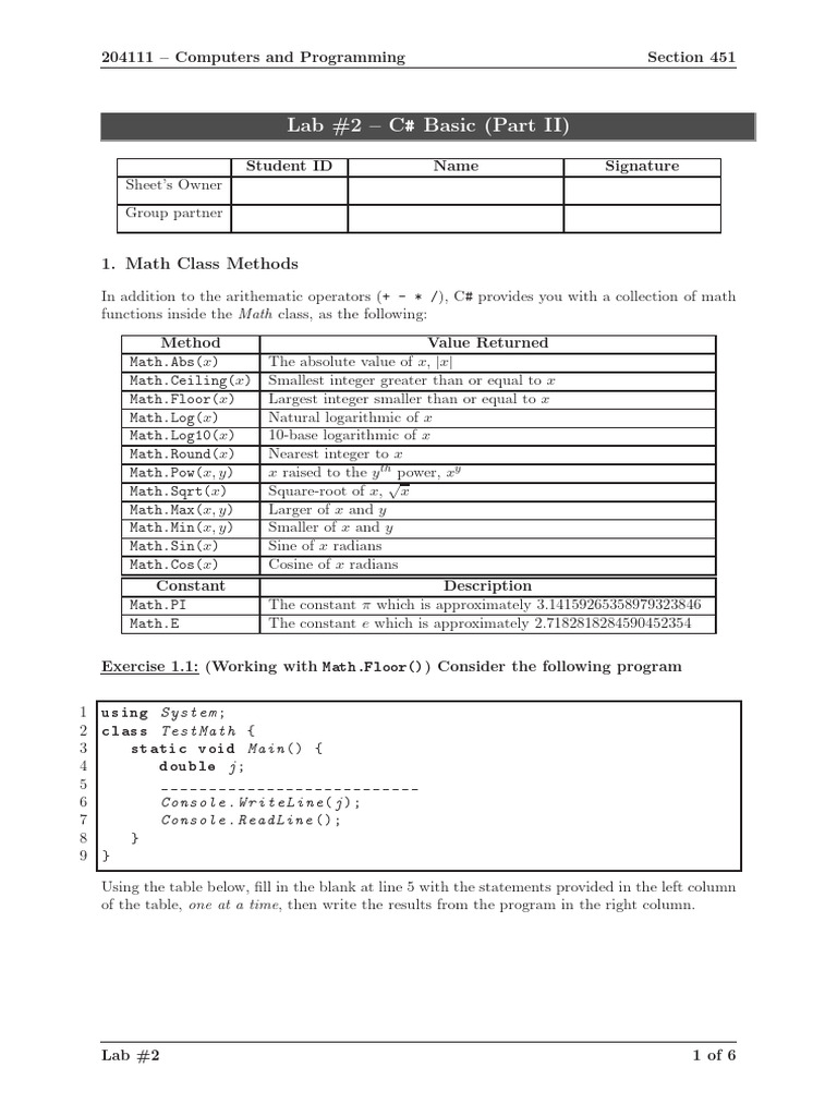 Lab02 C# | PDF | Quadratic Equation | Mathematics