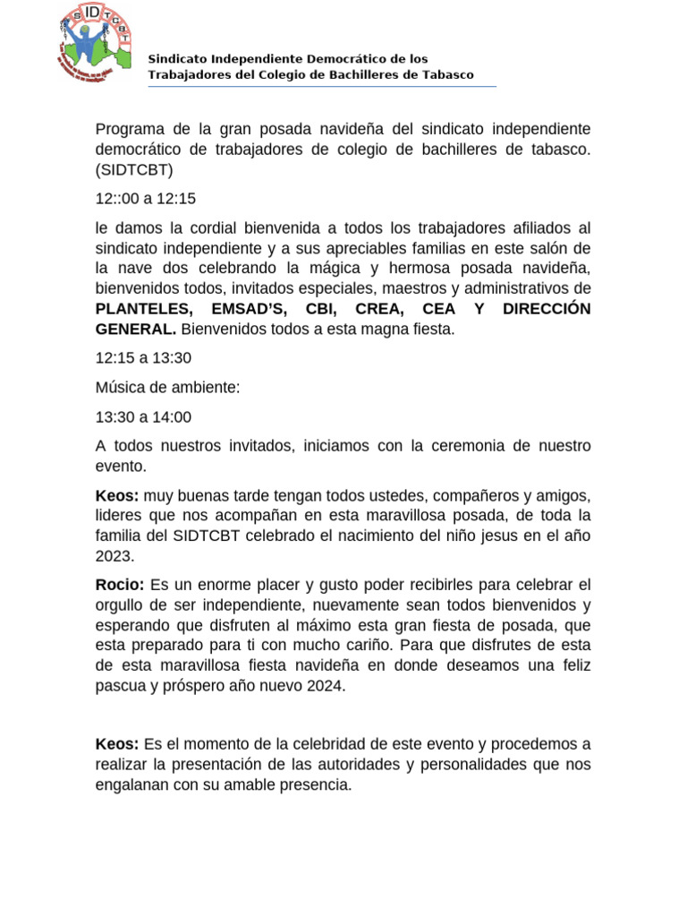 Programa de La Gran Posada Navideña Del Sindicato Independiente Democrático de Trabajadores de ...