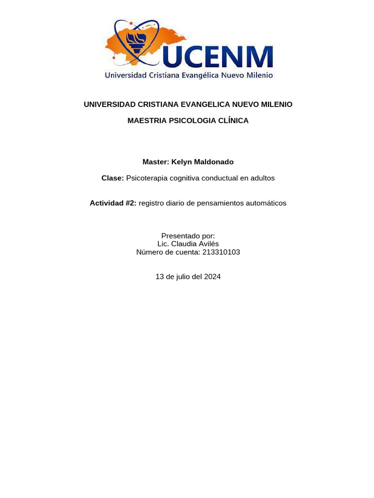 Actividad 2 Registro Diario De Pensamientos Automaticos Pdf