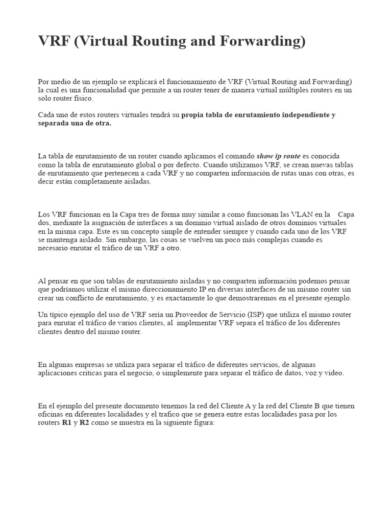 VRF (Virtual Routing and Forwarding) | PDF