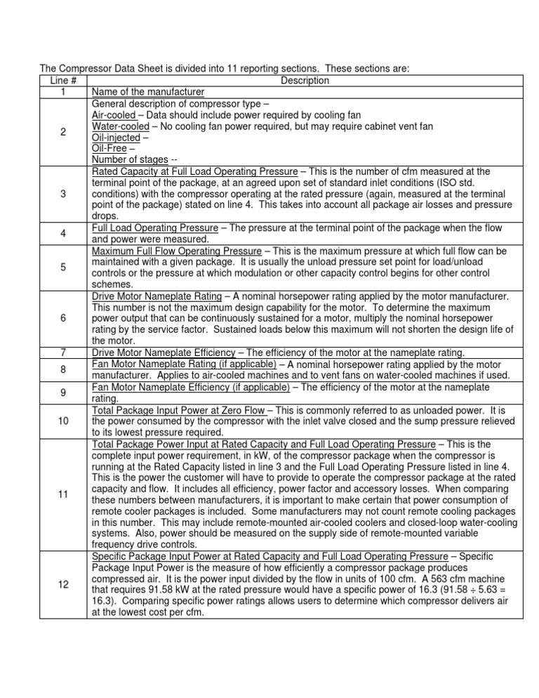 Compressor Data Sheet Sections | PDF | Gas Compressor | Mechanical Fan