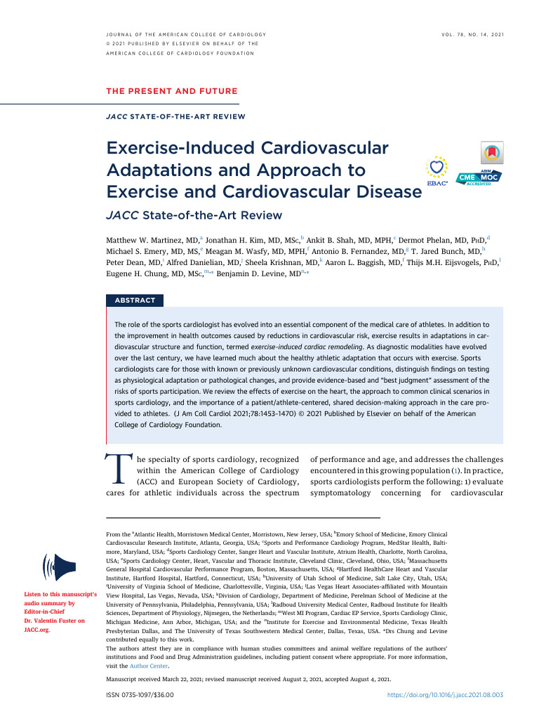 Exercise-Induced Cardiovascular Adaptations and Approach To Exercise ...