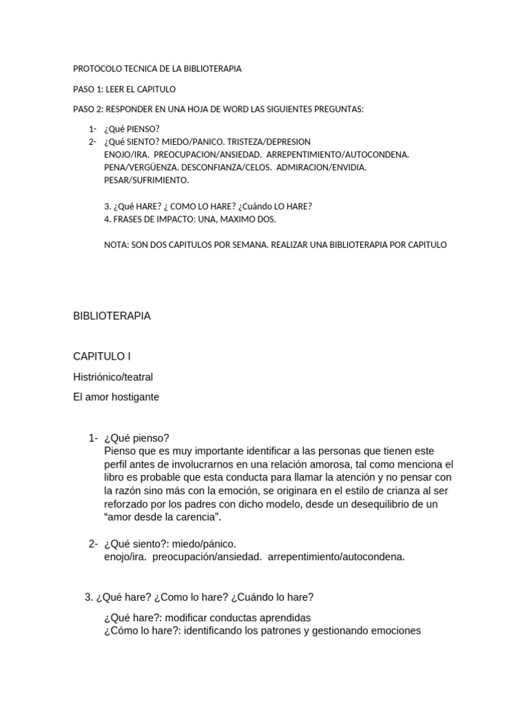 Protocolo Tecnica de La Biblioterapia | PDF | Amor | Las emociones