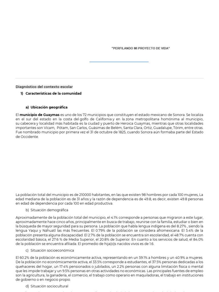 Perfilando El Proyecto de Vida de Estudiantes Del CBTis 40 | PDF