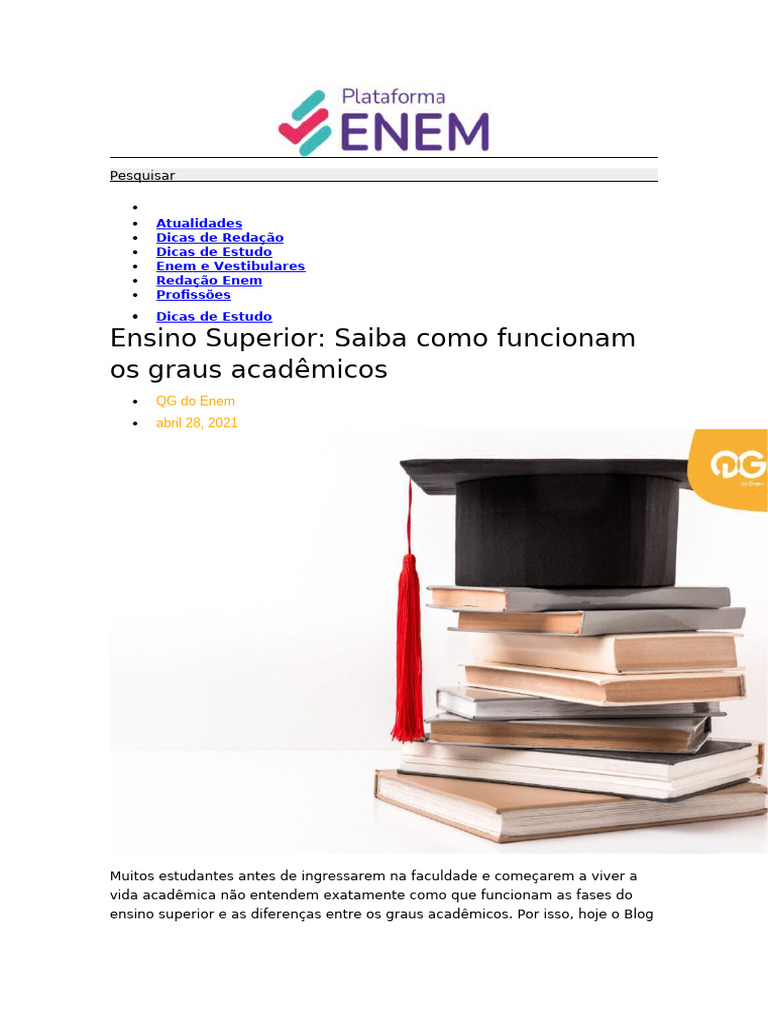 Ensino Superior: Saiba Como Funcionam Os Graus Acadêmicos: Todas As ...