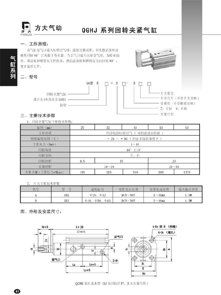 QGHJ系列回转夹紧气缸 | PDF