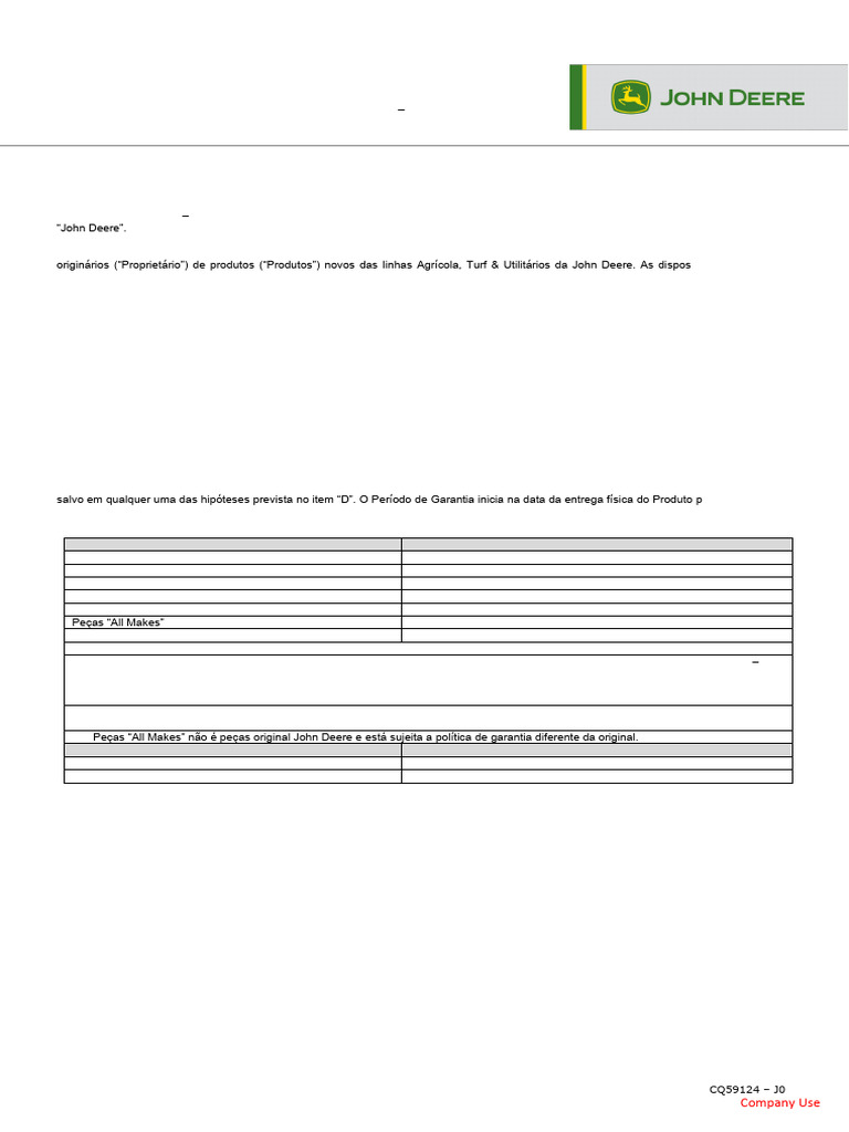 TERMO DE GARANTIA John Deere | PDF
