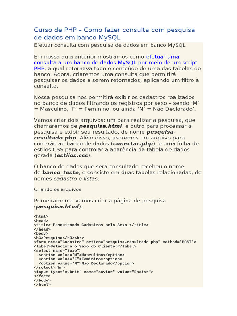 Curso de PHP - Como Fazer Consulta Com Pesquisa de Dados em Banco Mysql ...