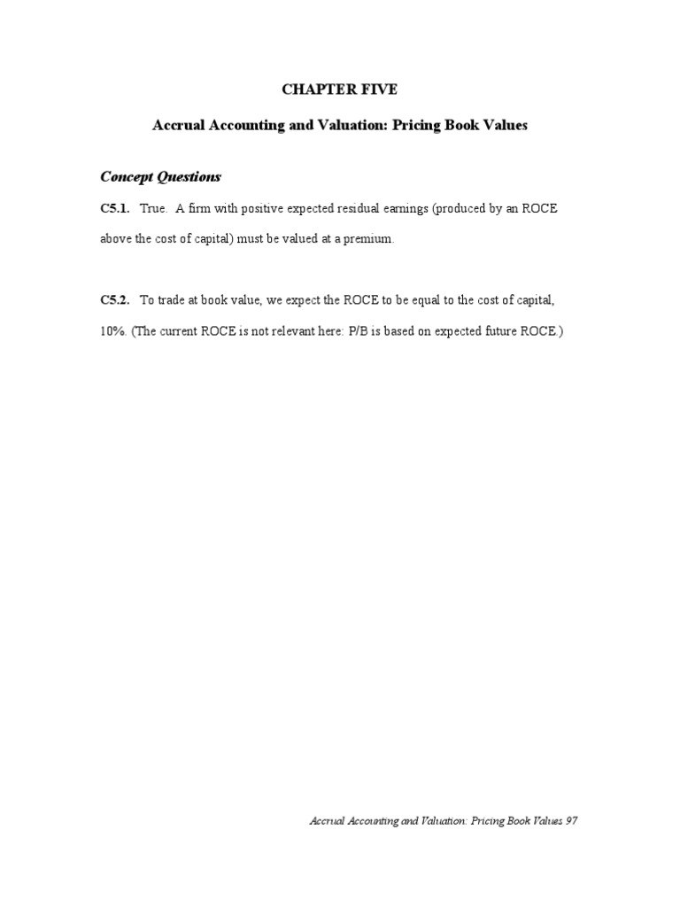 Concept Questions: Chapter Five Accrual Accounting and Valuation: Pricing Book Values | PDF ...