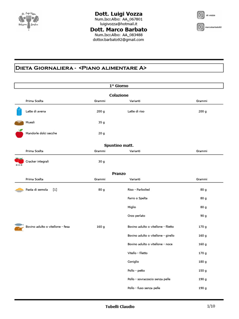 Piano Alimentare A | PDF
