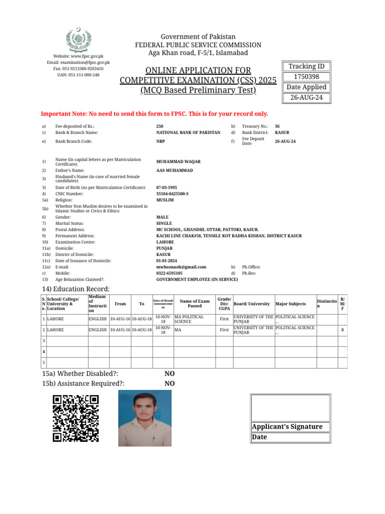 Competitive Examination (CSS) MPT - 2025 | PDF