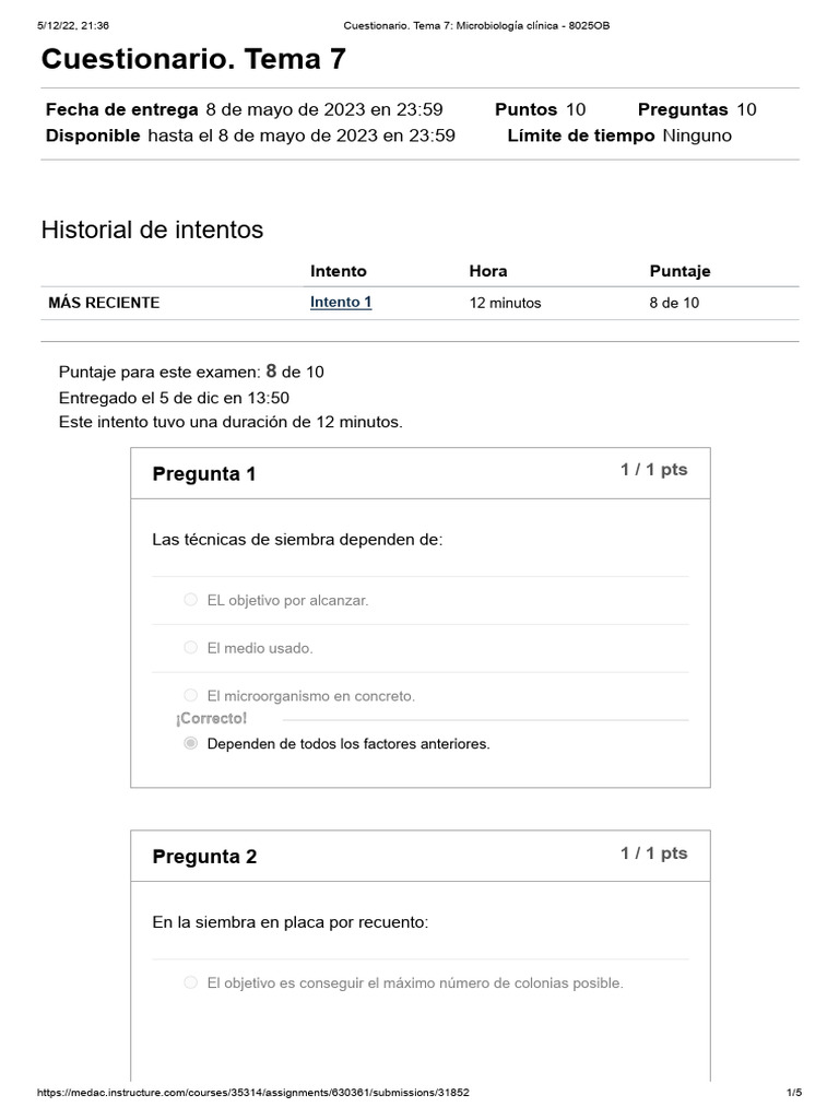 Cuestionario. Tema 7 | PDF