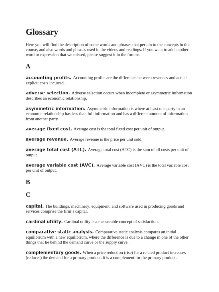Glossary - Managerial Economics | PDF | Elasticity (Economics) | Demand