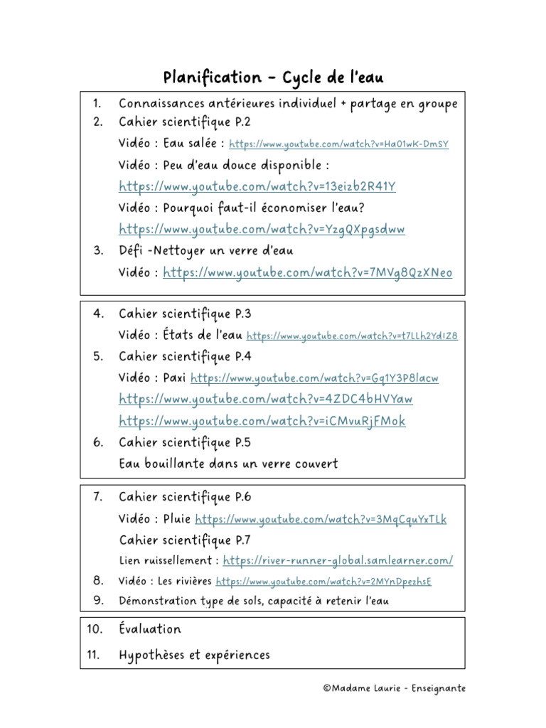 Planification - Cycle de L'eau - Copie | PDF