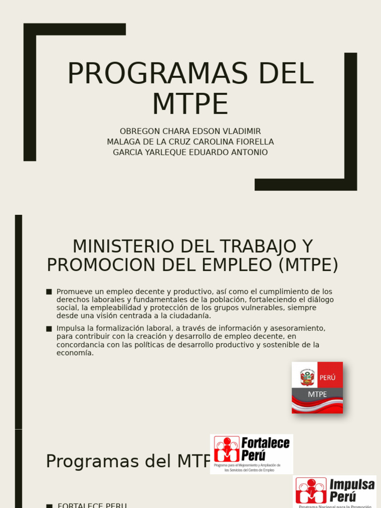 Programas Del Mtpe | PDF