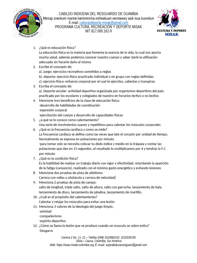 Prueba Escrita Educacion Fisica | PDF