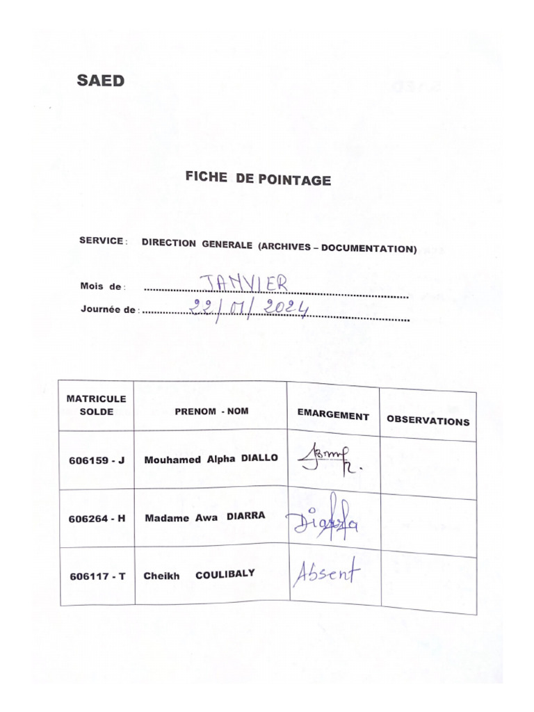 Fiche de Pointage 2 | PDF