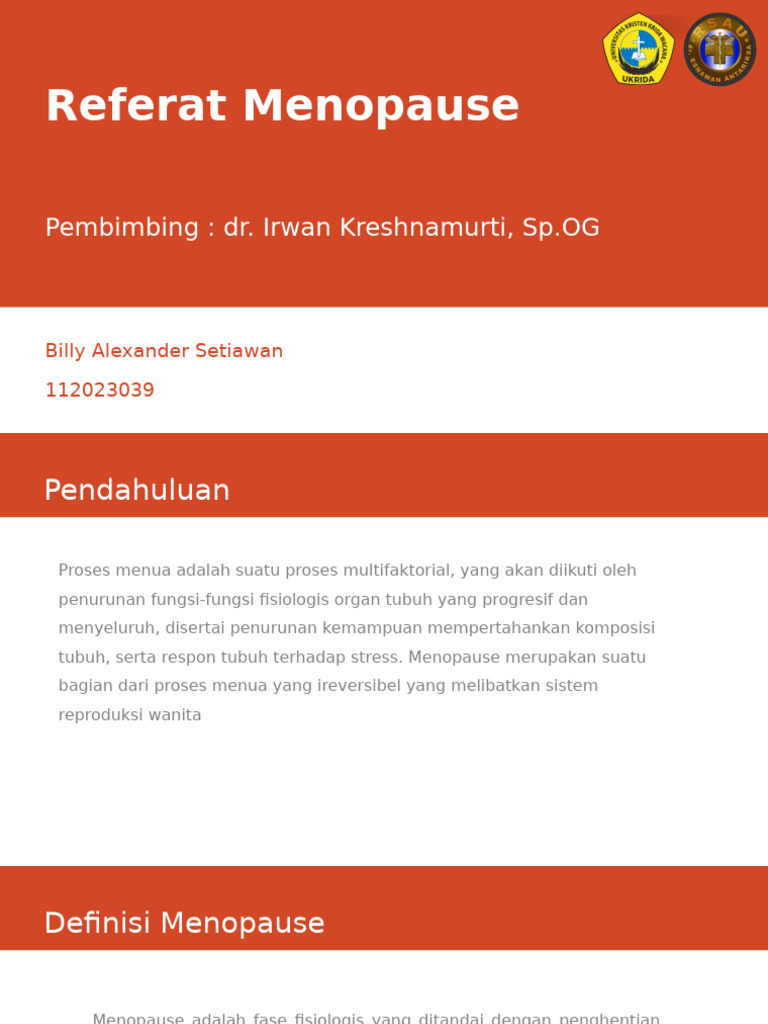 Referat Menopause - Billy Alexander Setiawan - 112023039 | PDF