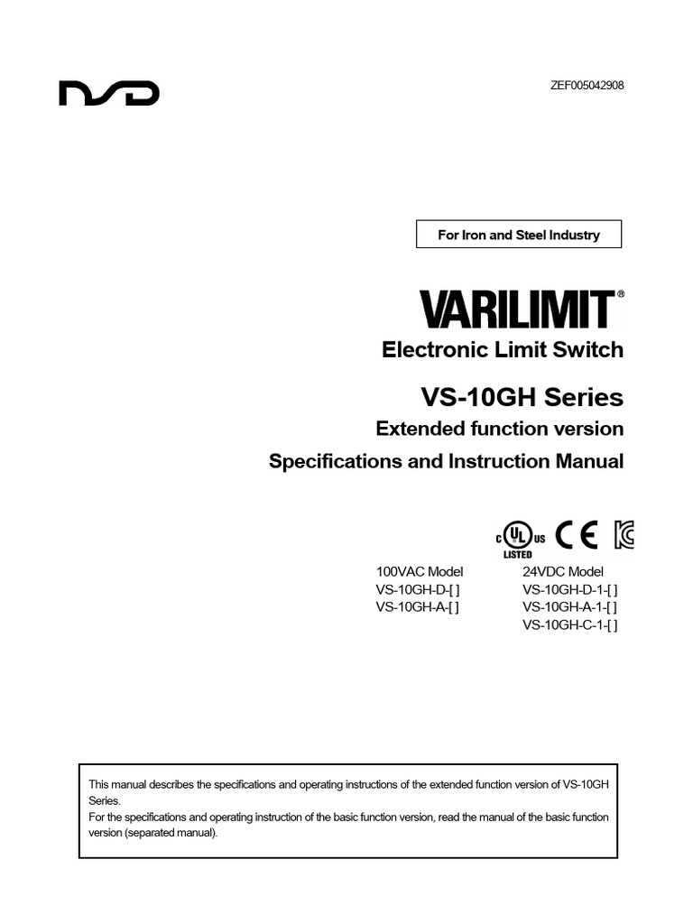 NSD VARILIMIT Electronic Limit Switch VS10GH Series Extended Function ...