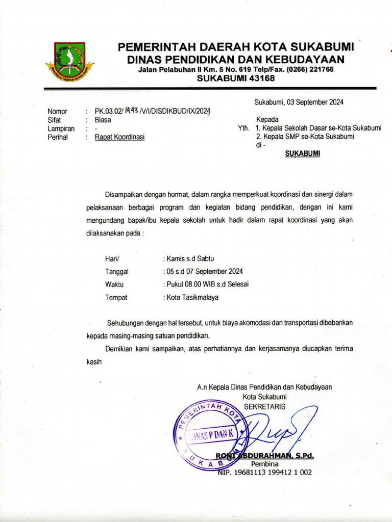 Surat Undangan Rakor | PDF