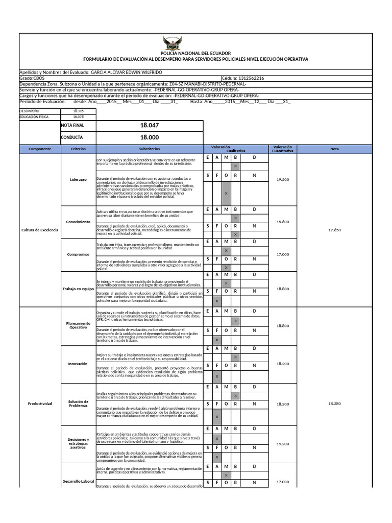 2016 Formulario de Evaluación de Ejecucion Operativa | PDF