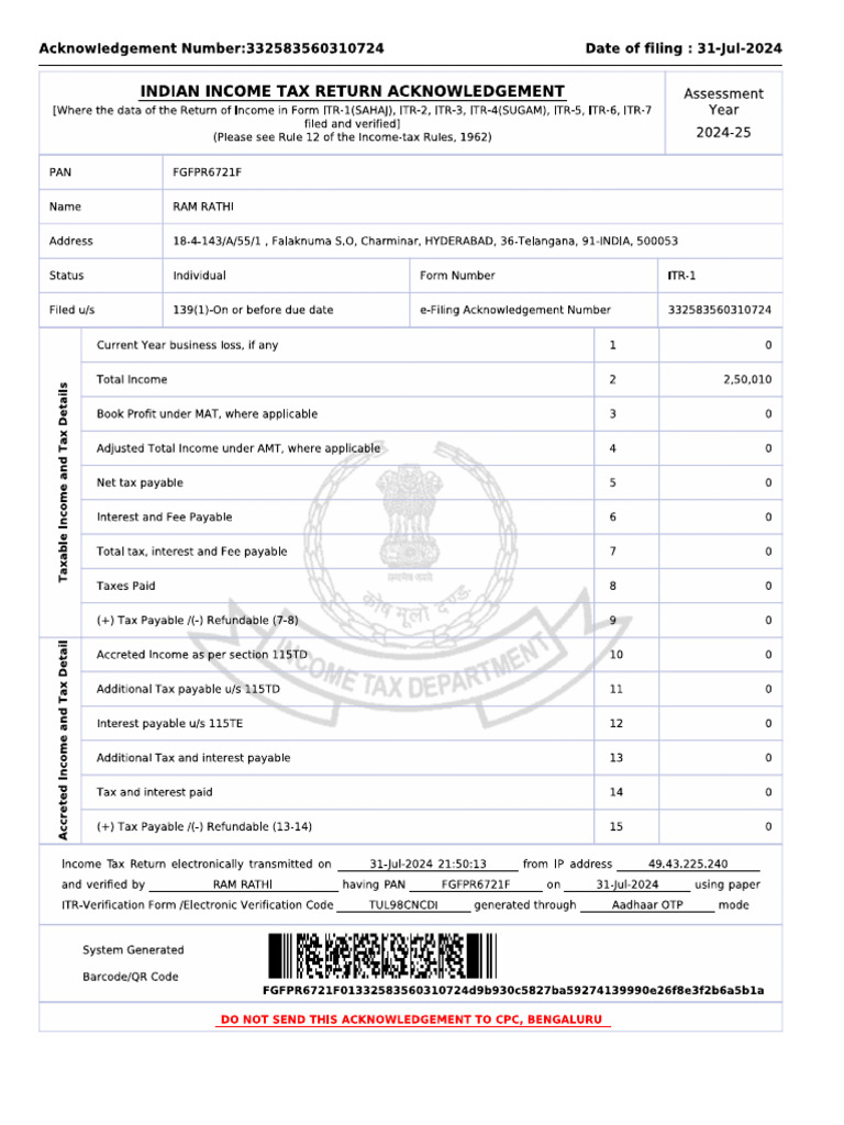 Itr Form | PDF